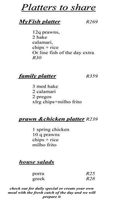 Menu at My Fish restaurant, Roodepoort, 2 Keith Avenue Coner