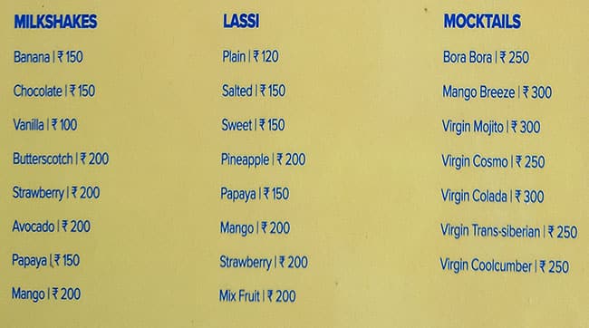 Menu at MAMA CECELIA'S BEACH CAFE, Candolim, Ximer