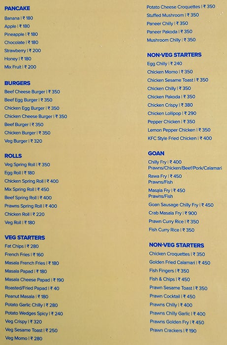 Menu at MAMA CECELIA'S BEACH CAFE, Candolim, Ximer