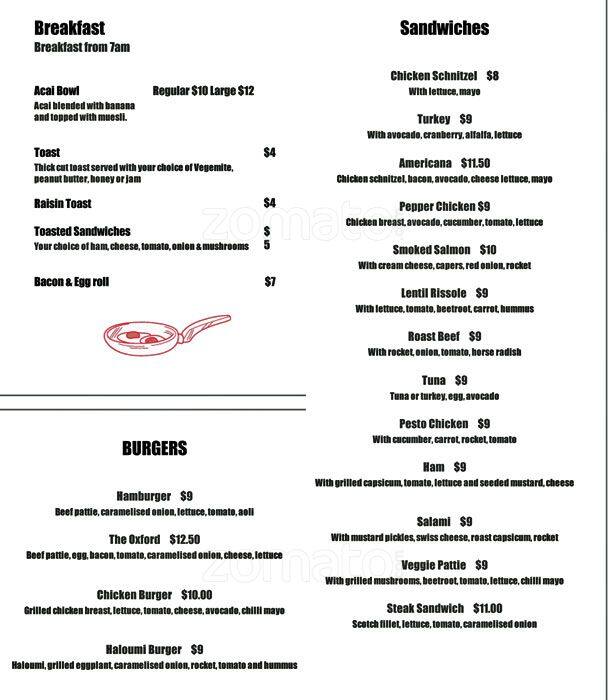 Menu at Oxford Sandwiches cafe, Darlinghurst, 27 Oxford St