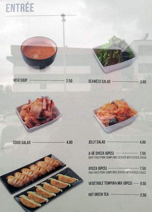 Menu at Miyoshi Sushi restaurant, Bundoora