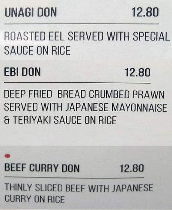 Menu at Miyoshi Sushi restaurant, Bundoora