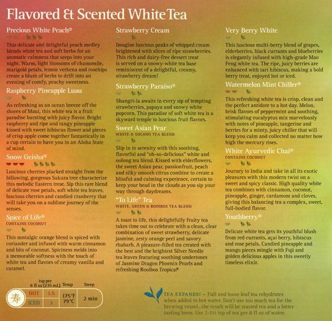 Menu at Teavana restaurant, Seattle, NE University Village St