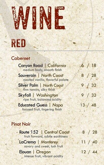 Menu at Charbar No. 7, Charlotte