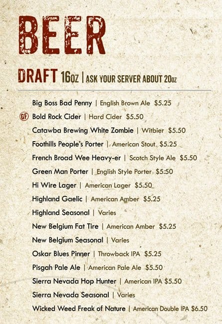 Menu at Charbar No. 7, Charlotte