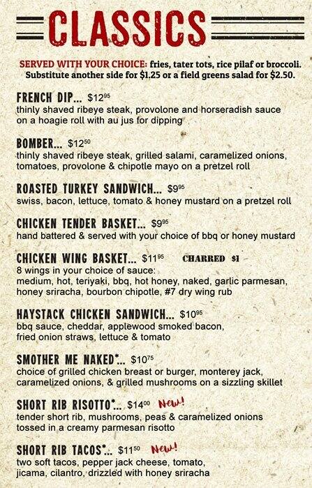 Menu at Charbar No. 7, Charlotte