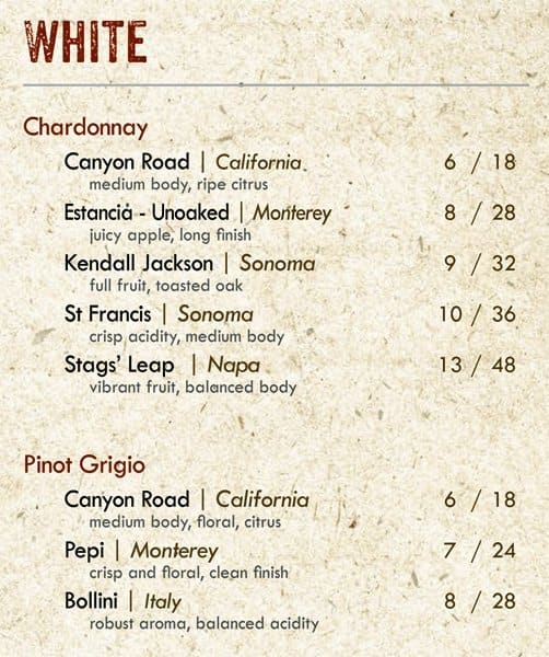 Menu at Charbar No. 7, Charlotte