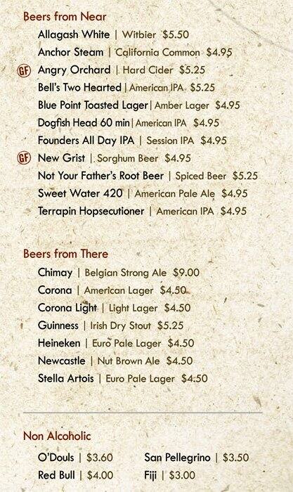 Menu at Charbar No. 7, Charlotte