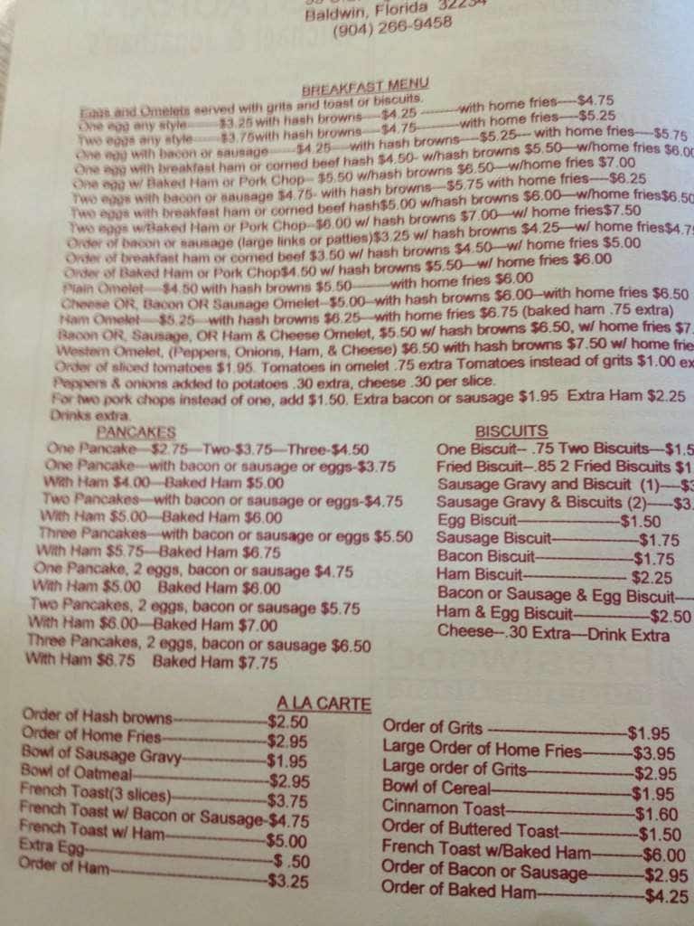 Menu at Everybody's Restaurant, Baldwin