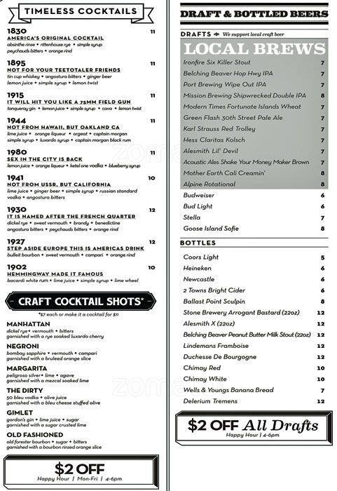 Menu at Rustic Root pub & bar, San Diego