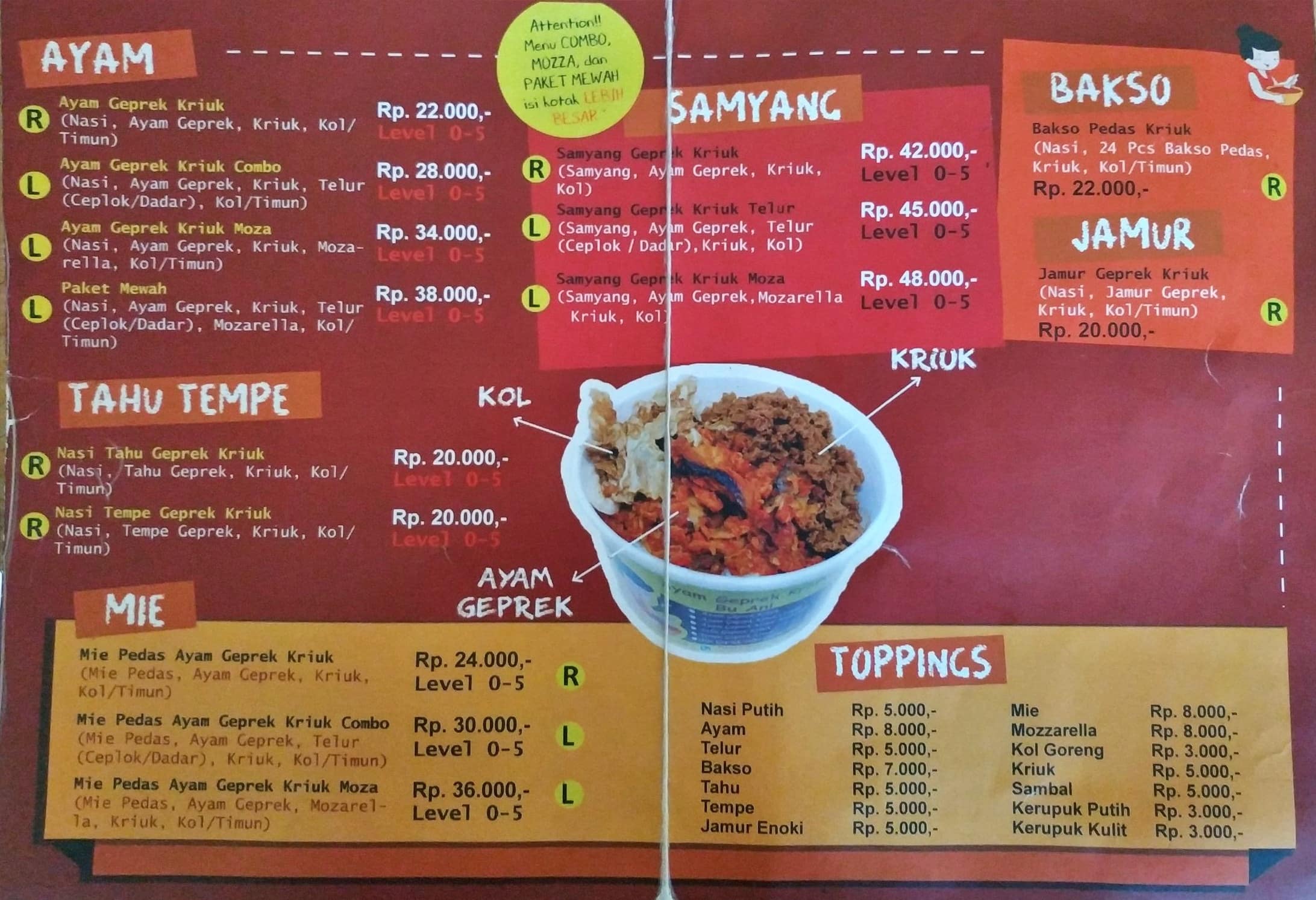 Menu at Ayam Geprek Kriuk Bu Ani, Jakarta
