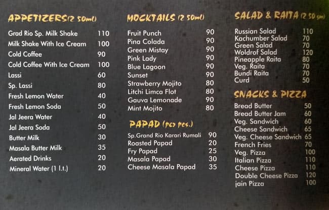 Menu at GRAND RIO RESTAURANT & BANQUET, Ahmedabad