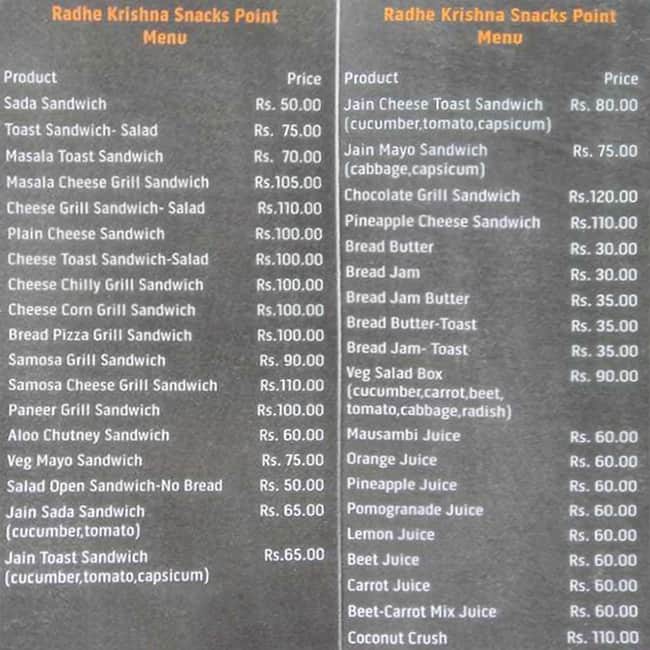Menu of Radhe Krishna Snacks Point, Mulund West, Mumbai