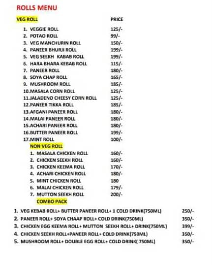 Menu of Rollwala!, Raj Nagar, Ghaziabad