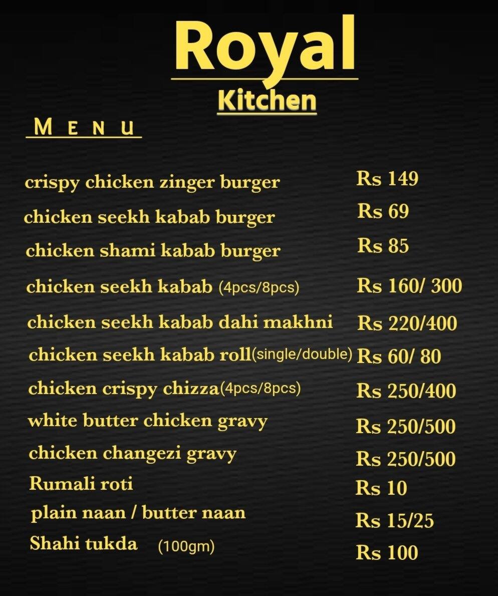 Menu of Royal Kitchen, Safdarjung, New Delhi