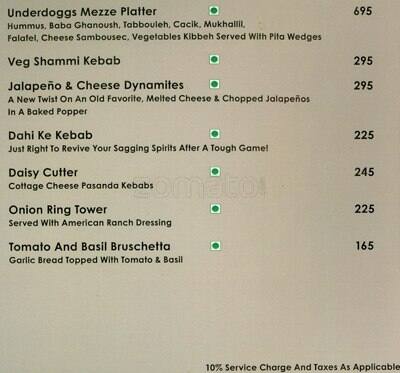 Menu at Underdoggs, Delhi, Ambience Mall