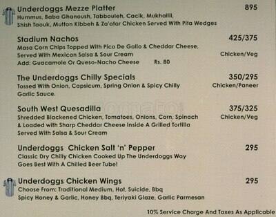 Menu at Underdoggs, Delhi, Ambience Mall
