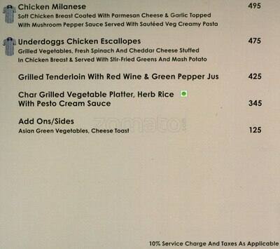 Menu at Underdoggs, Delhi, Ambience Mall