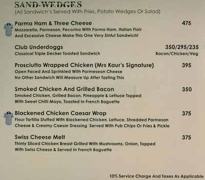 Menu at Underdoggs, Delhi, Ambience Mall