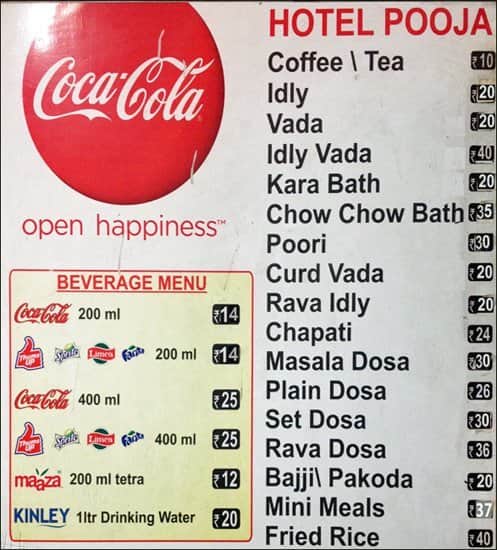 Pooja Veg Menu, Menu for Pooja Veg, Frazer Town, Bangalore - Zomato