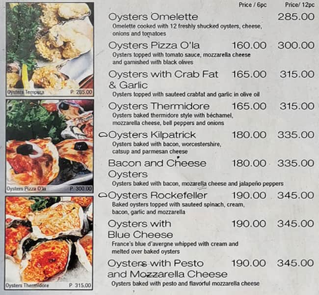 Menu at Oyster Boy restaurant, Quezon City, Shopwise Arcade