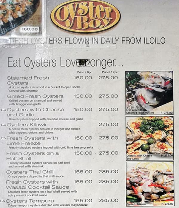 Menu at Oyster Boy restaurant, Quezon City, Shopwise Arcade
