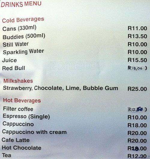 Menu at Silantro cafe, Johannesburg