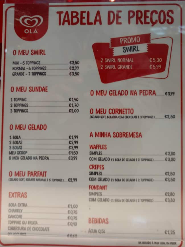 Menu em Olá, Amora, R. Sérgio Malpique 2