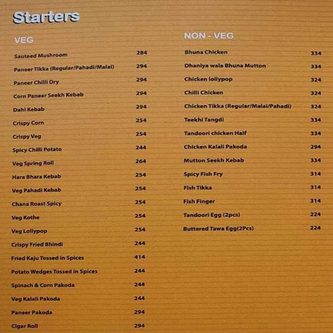 Menu at Bollywood Theka, Indore, Infiniti Hotel