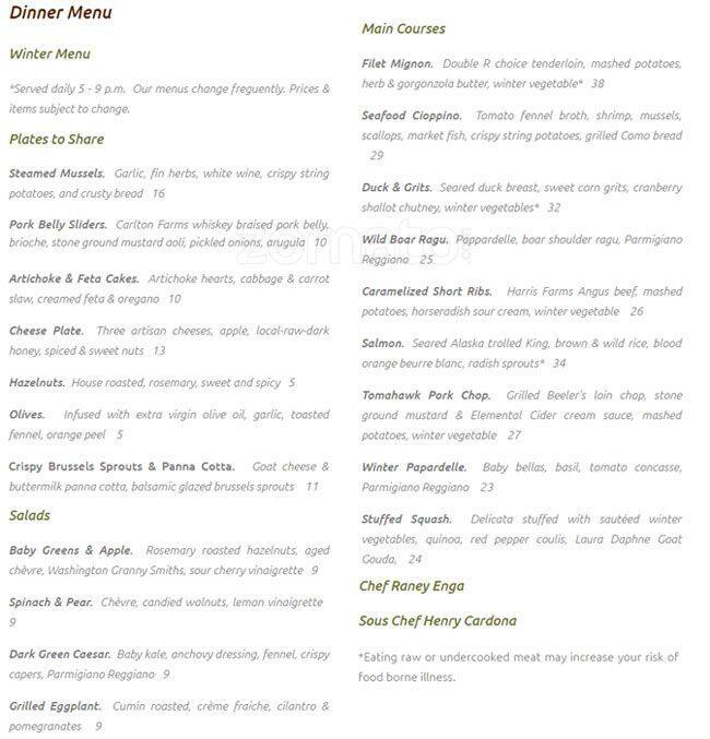 Menu at Preservation Kitchen restaurant, Bothell
