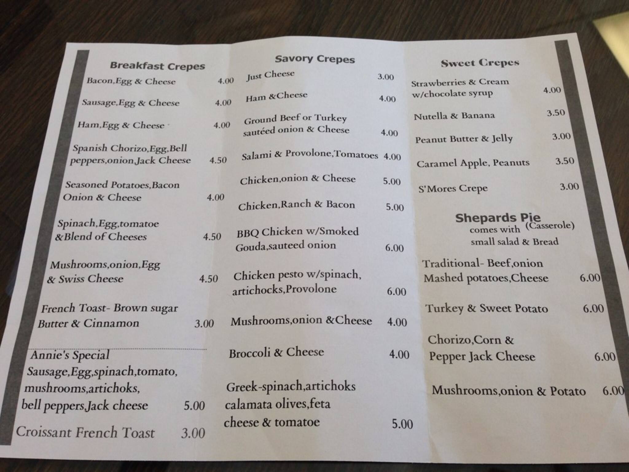 Menu at Creperie & European Cafe, Midwest City