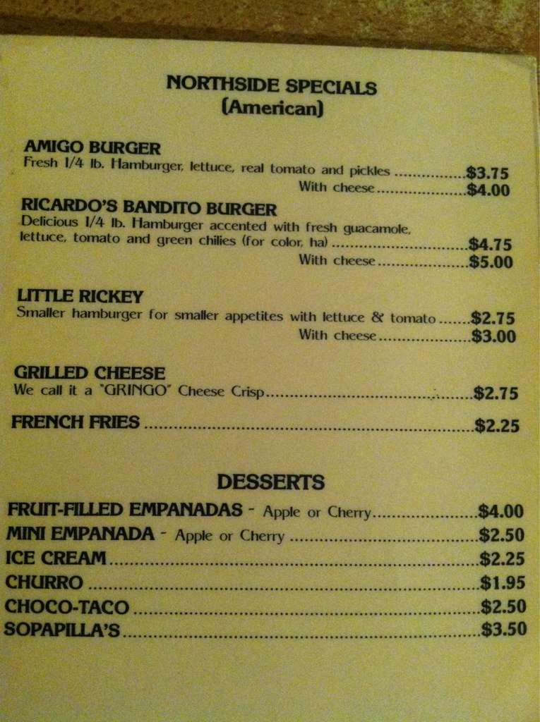 Menu at Mi Amigo Ricardo restaurant, Casa Grande
