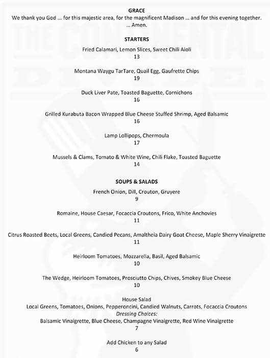 Menu at Continental Divide Restaurant, Ennis