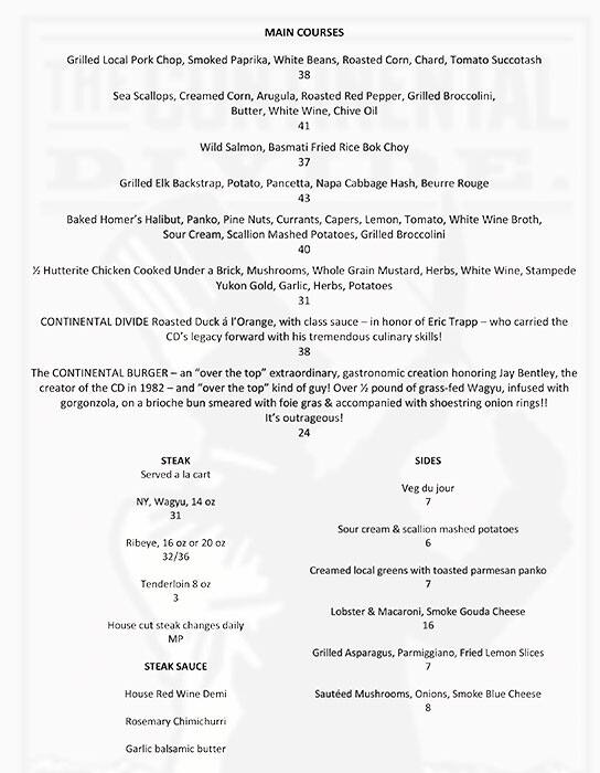 Menu at Continental Divide Restaurant, Ennis