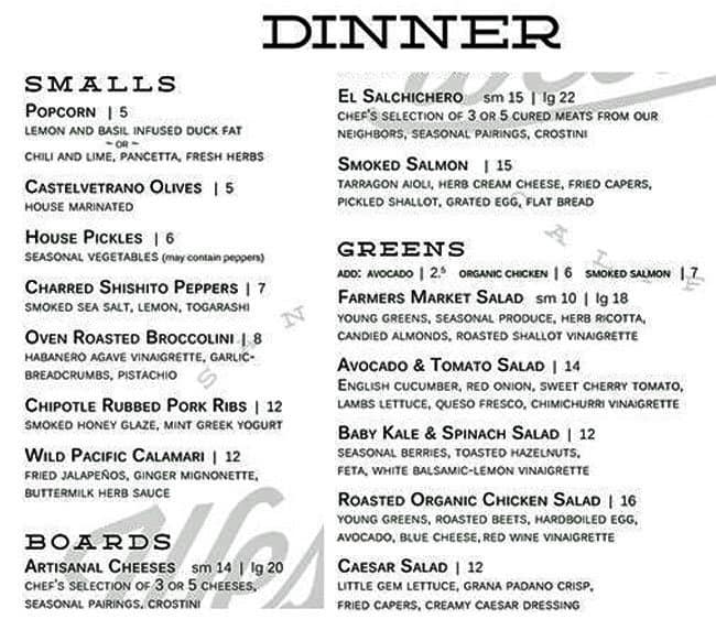 Menu at Saloon No. 10 pub & bar, Deadwood