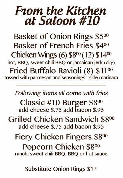 Menu at Saloon No. 10 pub & bar, Deadwood