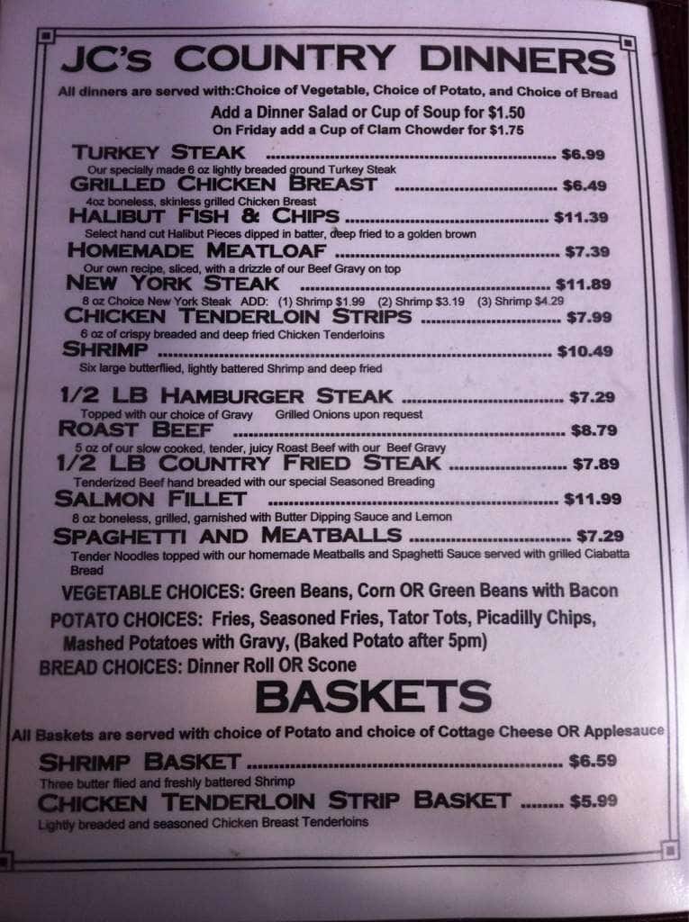 Menu at J C's Country Diner restaurant, Tremonton