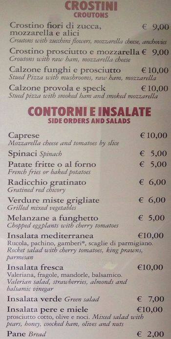 Menu at antica trattoria della Pace pizzeria, Rome