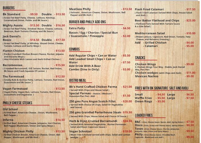 Carta del restaurante Burger Kitchen, Moonee Ponds