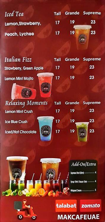 Menu at MAK CAFE COFFEE, BurJuman Center, Dubai