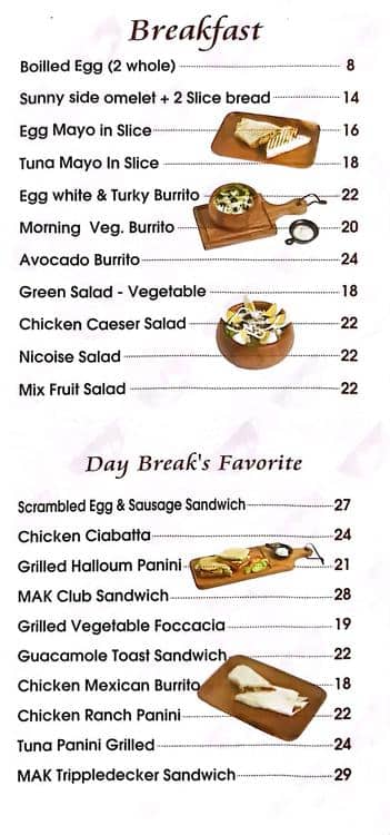 Menu at MAK CAFE COFFEE, BurJuman Center, Dubai