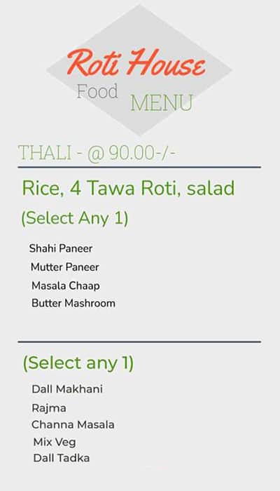 Menu of Roti House, Vaishali, Ghaziabad