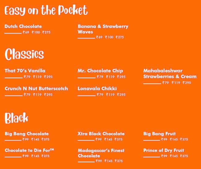 Menu of Ice Cream Works, Worli, Mumbai