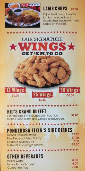 Menu at Ponderosa Steakhouse U.A.E., Abu Dhabi, G Floor