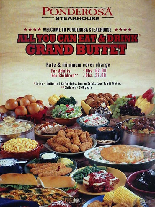 Menu at Ponderosa Steakhouse U.A.E., Abu Dhabi, G Floor