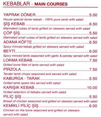 Menu at Baran Restaurant, London, 748 Finchley Rd
