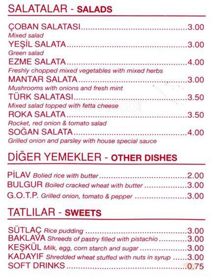 Menu at Baran Restaurant, London, 748 Finchley Rd