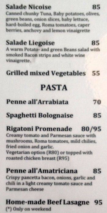 Menu at The Bistro - Cascades on the Promenade cafe, Cape Town