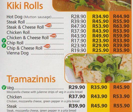 Menu at Kiki's Take Away Foods restaurant, Westville