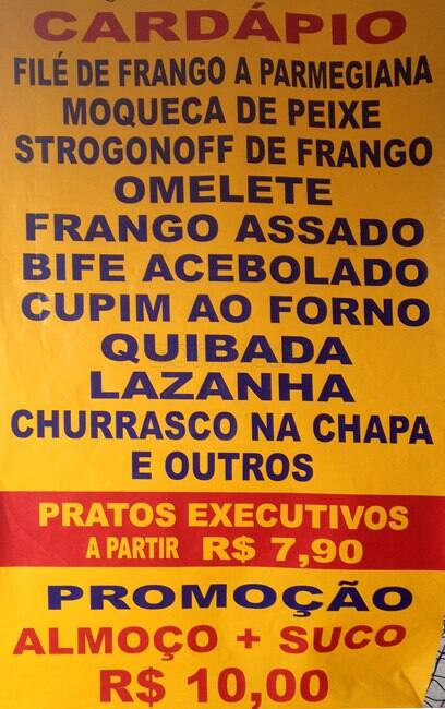 Menu em Restaurante Xica da Silva, Salvador